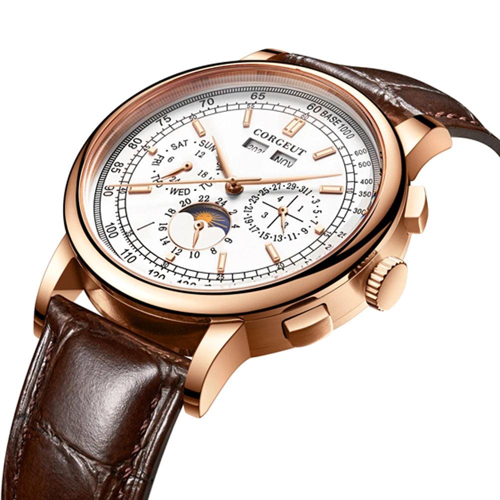 Corgeut Luxury Stainless Steel Dive Watch Moon Phase Automatic Men ...